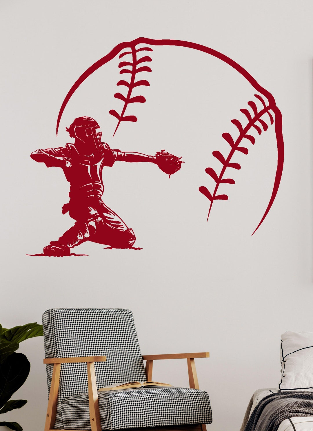 Wall Vinyl Decal Baseball Player Sticker Baseball Catcher Poster Boy's ...