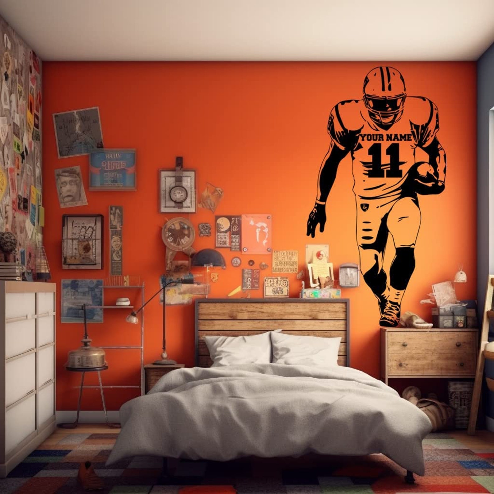 Custom Football Player Wall Decal - Personalize With Name & Numbers ...