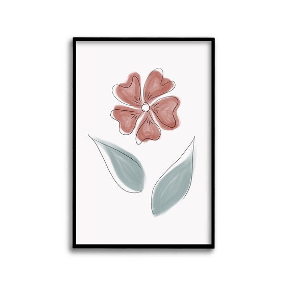 Minimalist red flower art print botanical wall art botany | Etsy