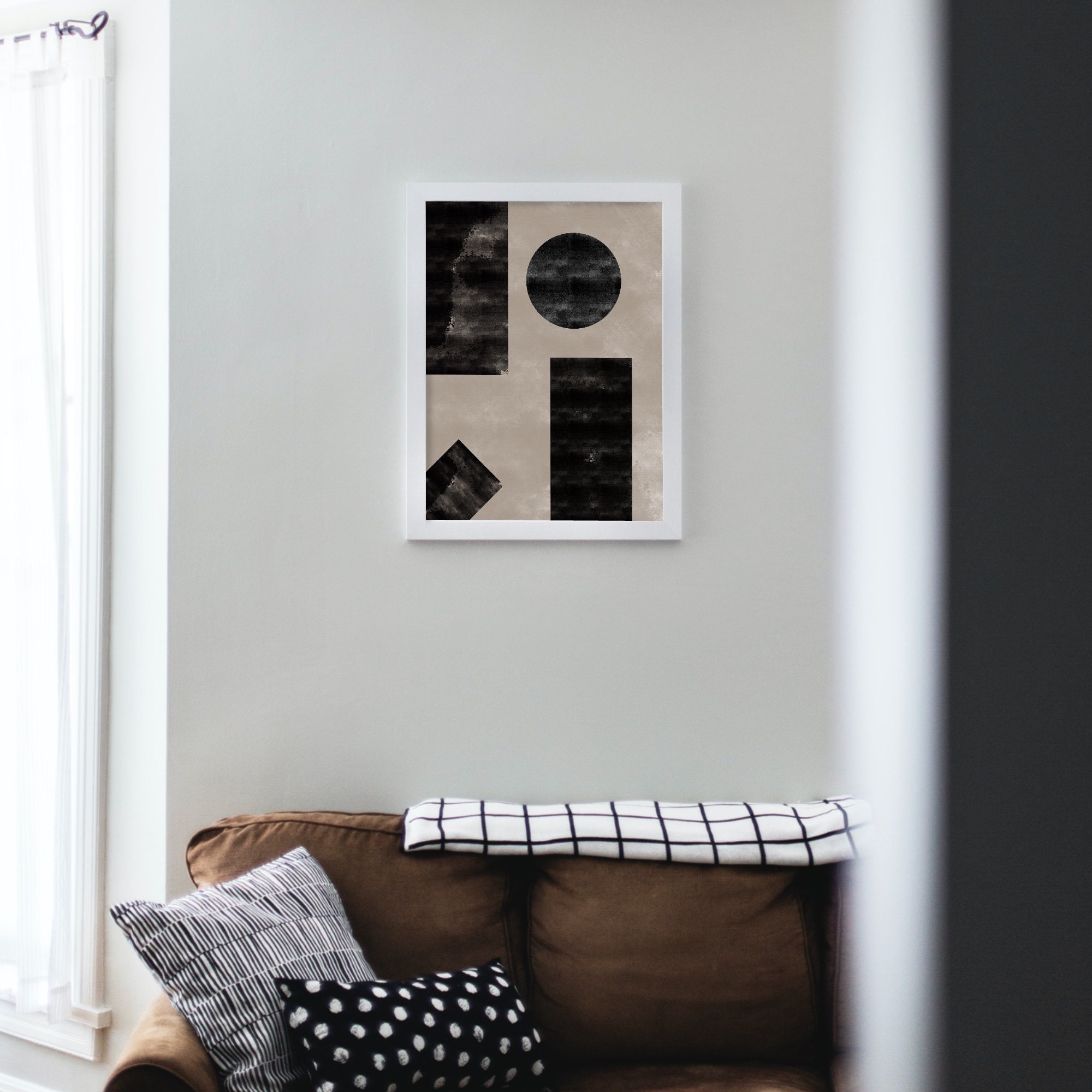 Geometric Beige and Black Printable Wall Art, Abstract Shapes Art Print ...