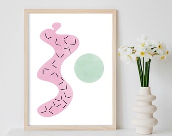 Abstract Blush Pink and Sage Green Art Print, Watercolor Painting ...