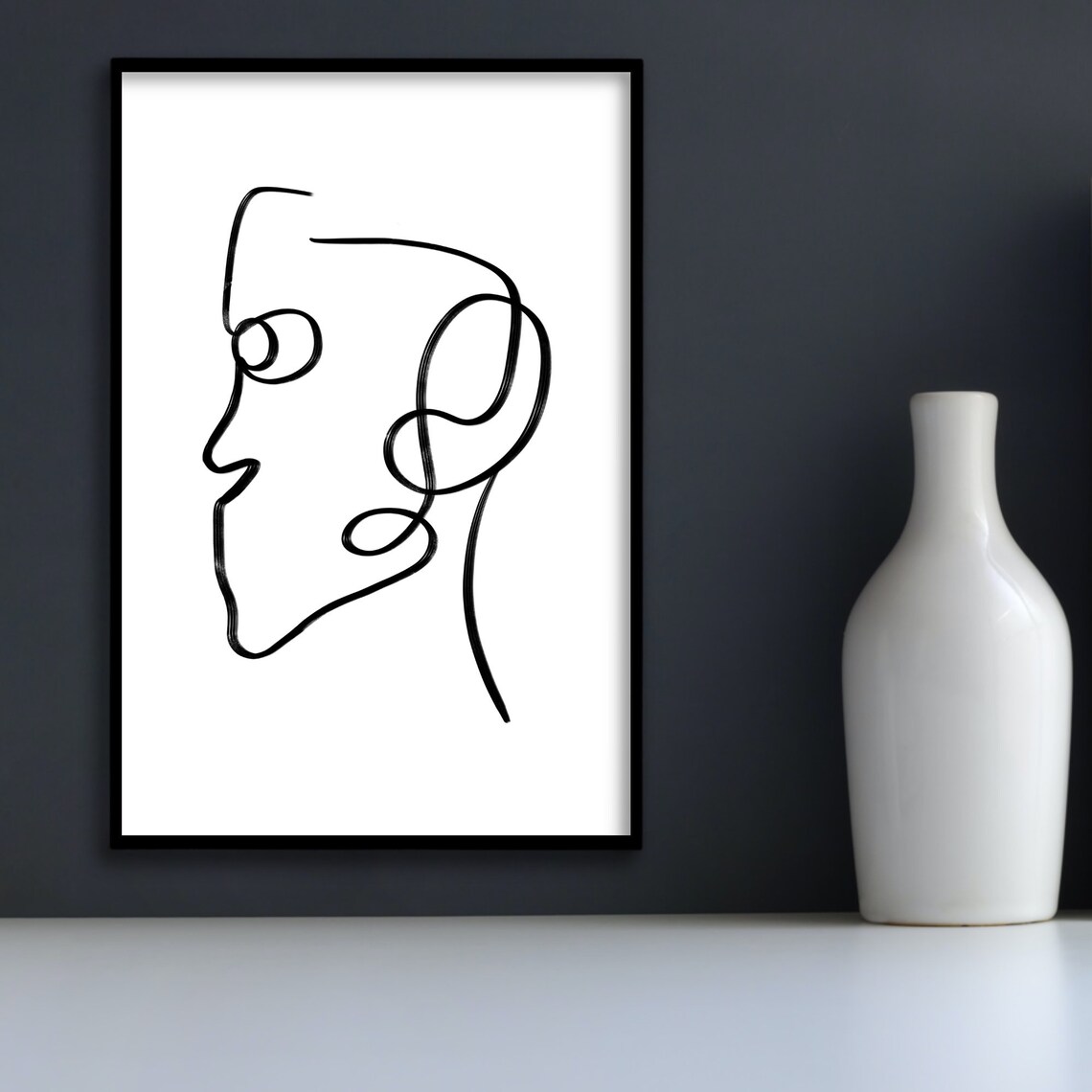 Black and white abstract face printable wall art minimalist | Etsy