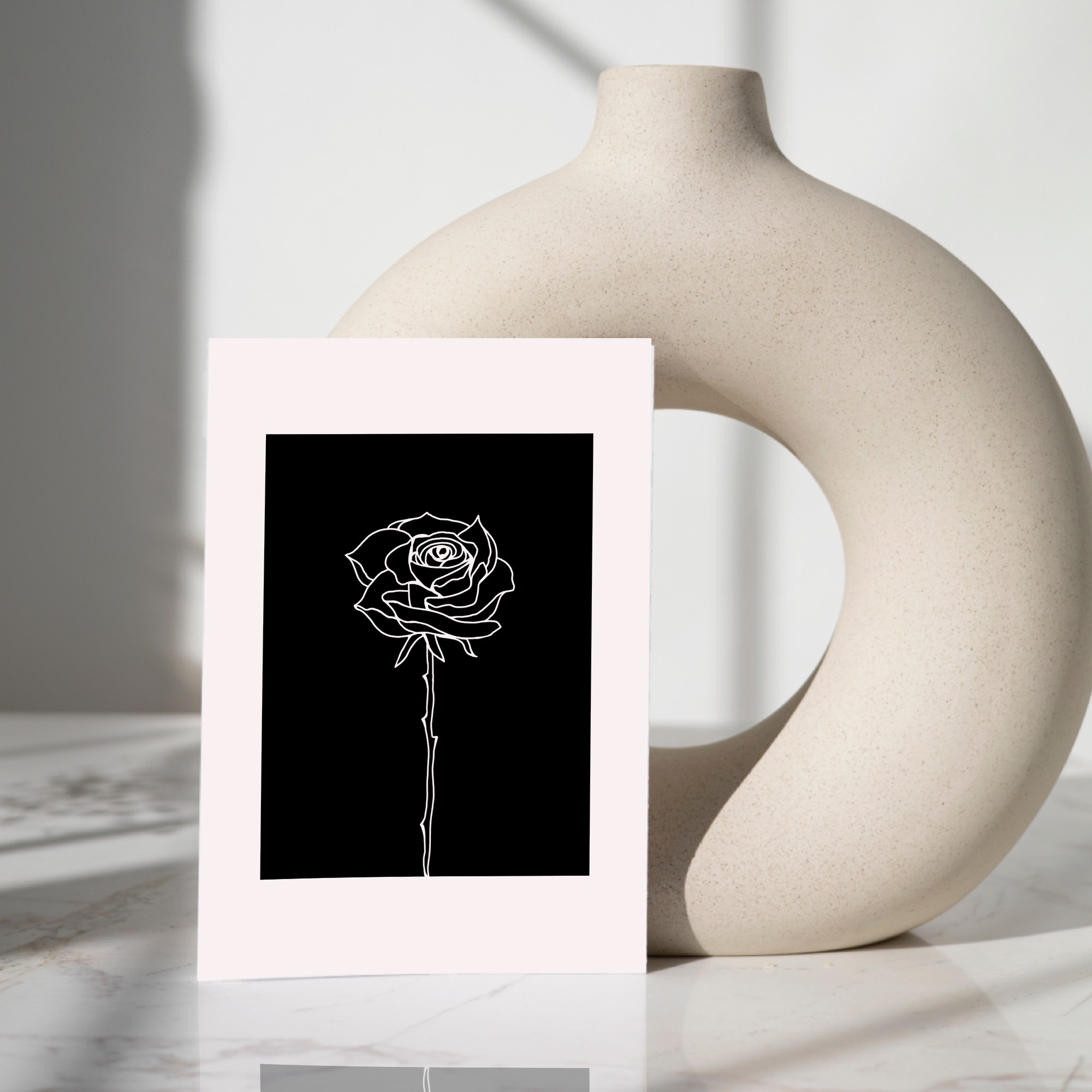 Black and White Rose Line Art Botanical Wall Art Botany - Etsy