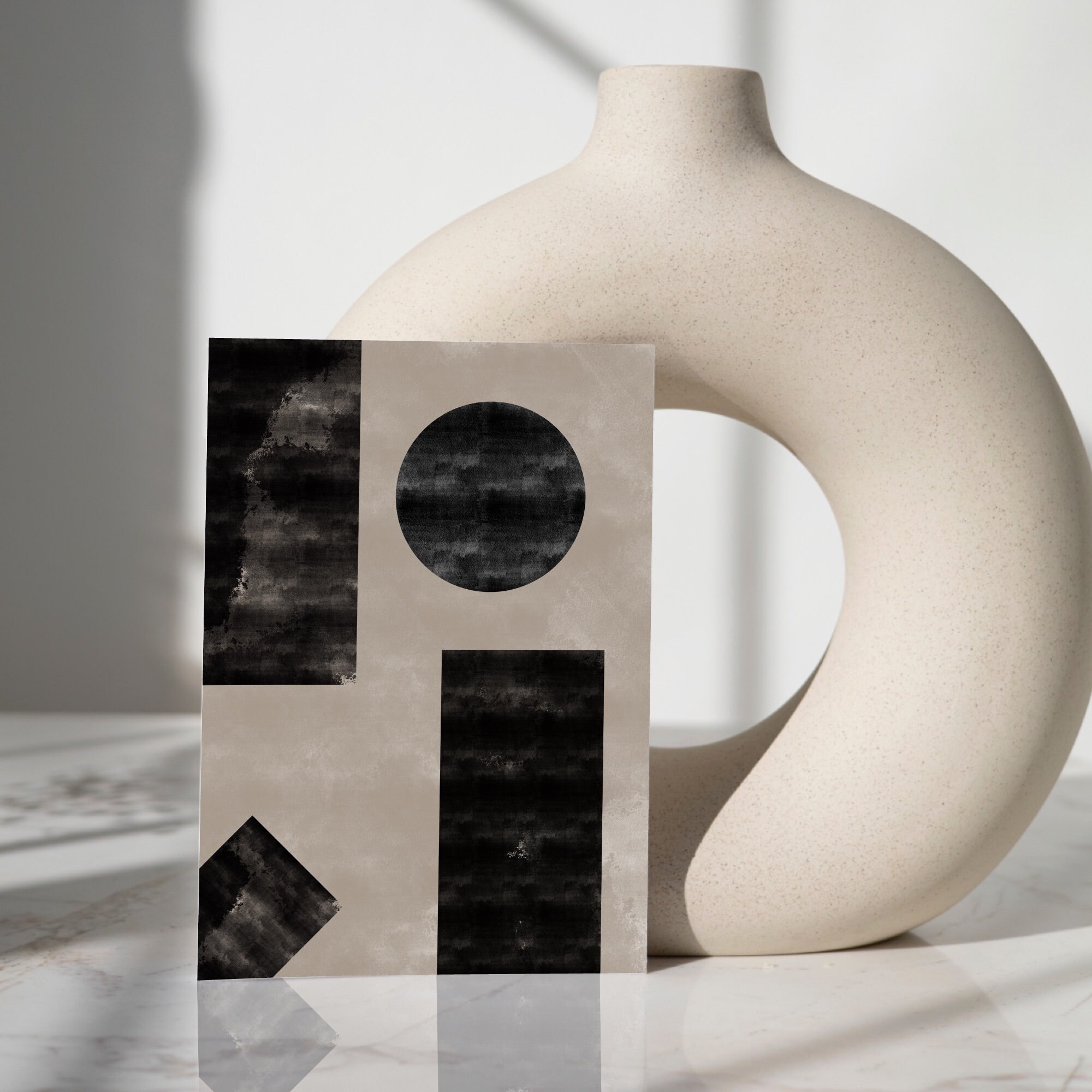 Geometric Beige and Black Printable Wall Art, Abstract Shapes Art Print ...