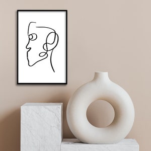 Black and white abstract face printable wall art minimalist | Etsy