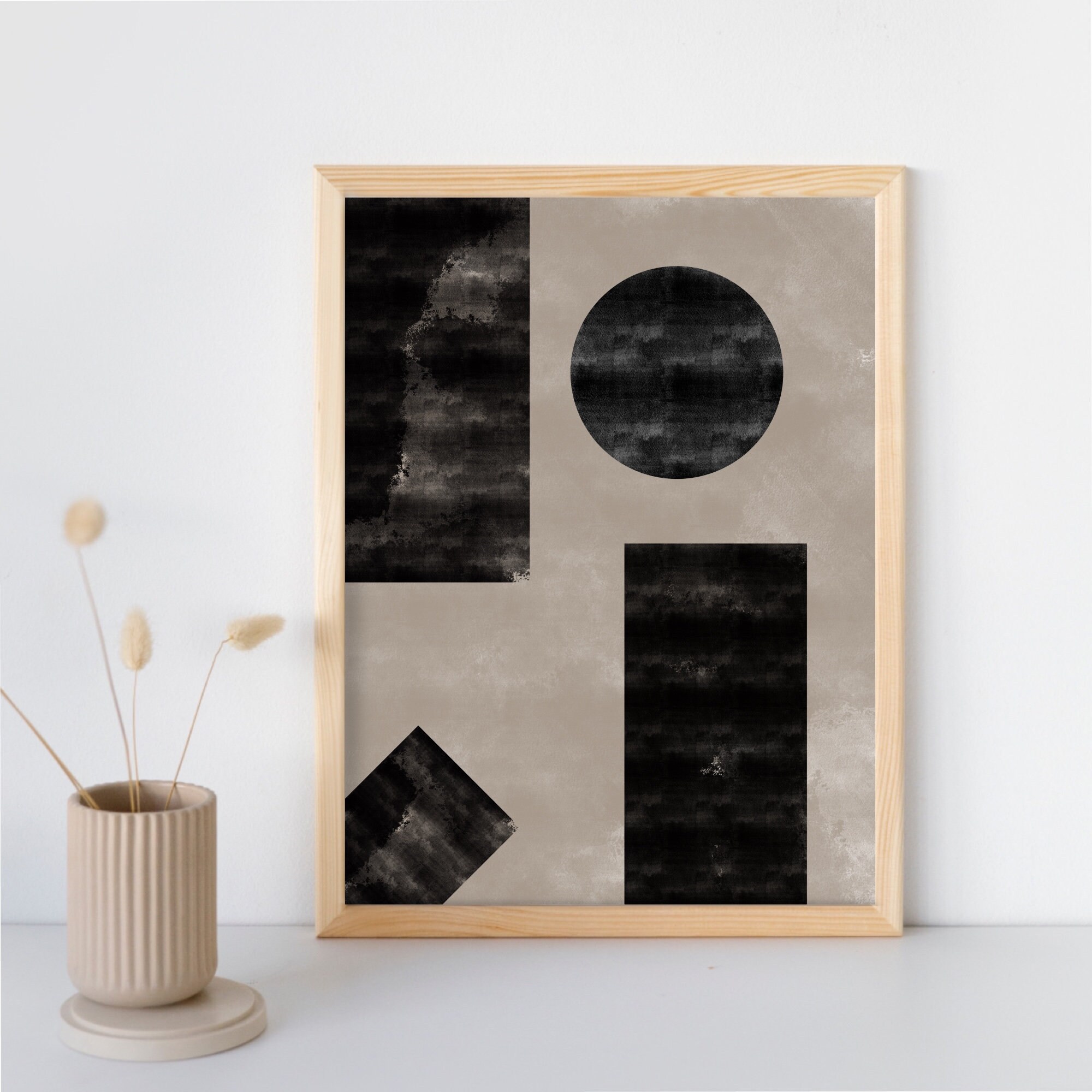 Geometric Beige and Black Printable Wall Art, Abstract Shapes Art Print ...
