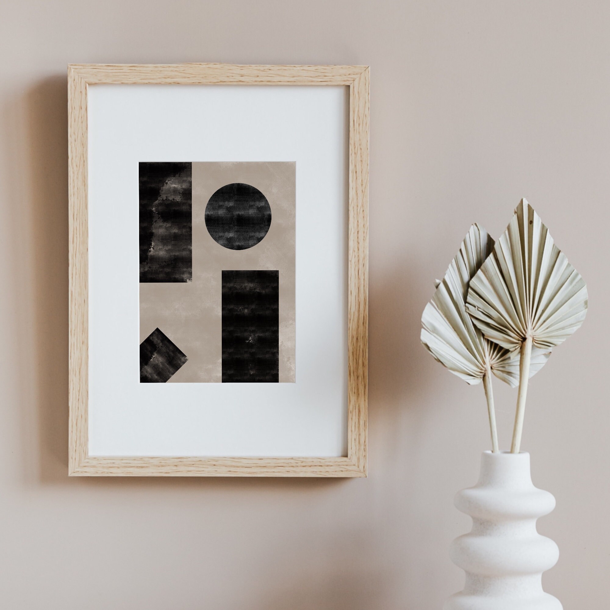 Geometric Beige and Black Printable Wall Art, Abstract Shapes Art Print ...
