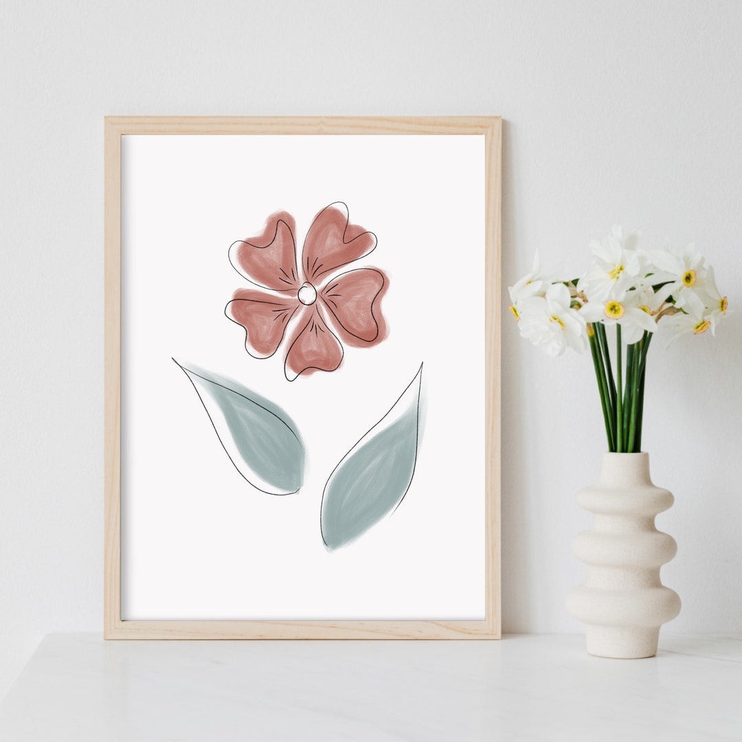 Minimalist Red Flower Art Print, Botanical Wall Art, Botany Prints ...