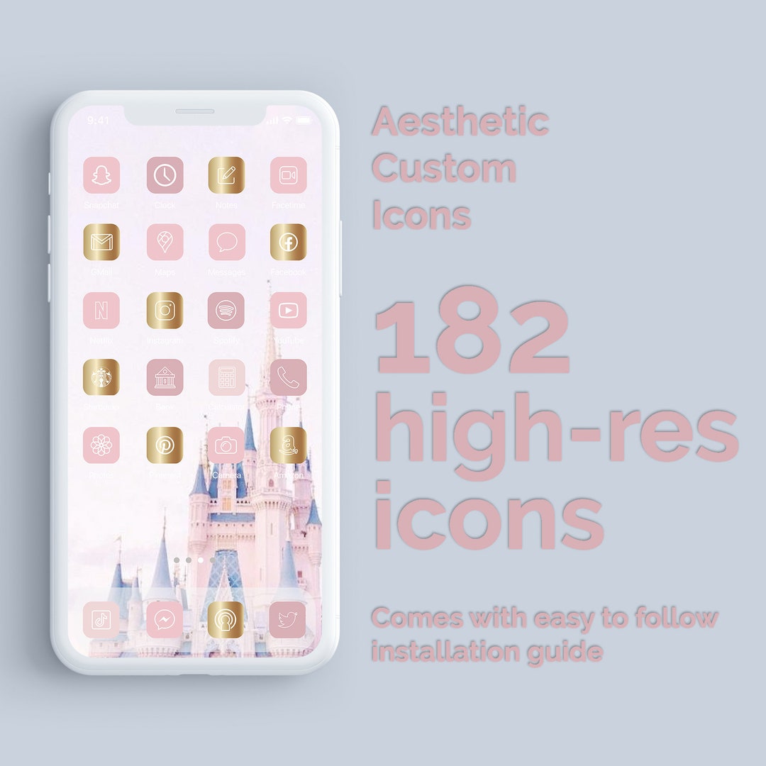 Pink and Gold | 182 Aesthetic Custom Themed App Icons Pack | iPhone Ios ...
