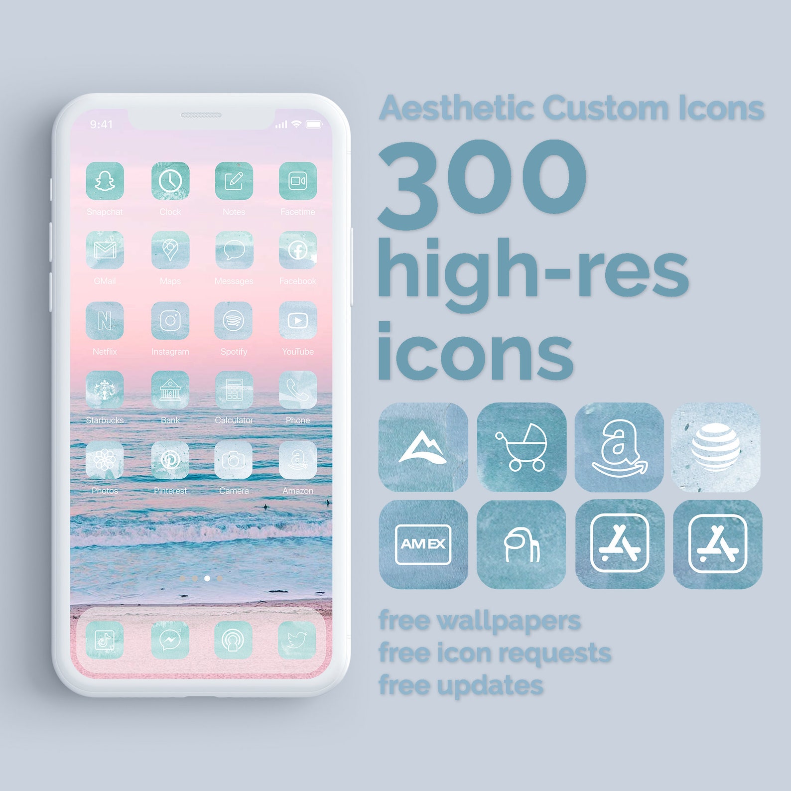 Watercolor Mermaid 300 Aesthetic Custom App icons pack | Etsy