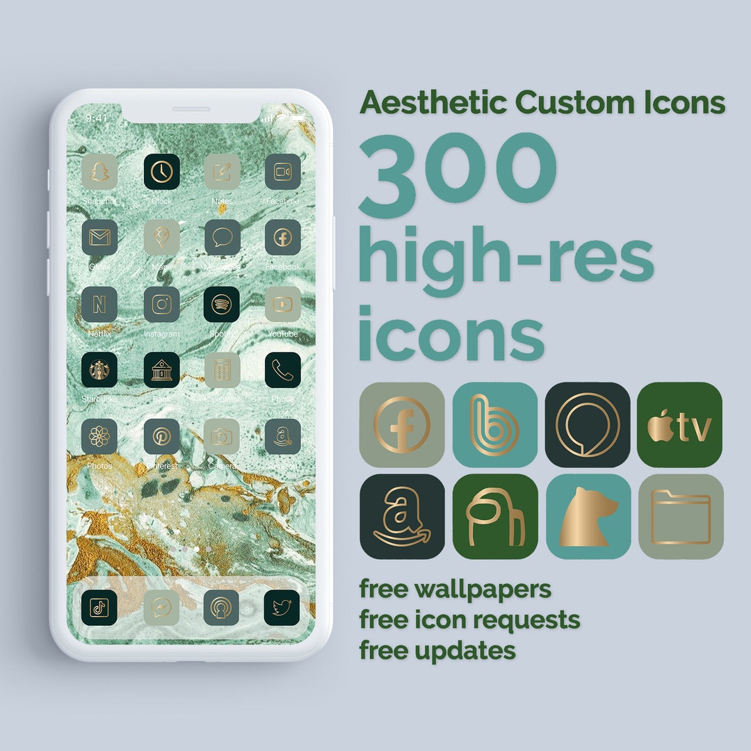Lavish in Emerald and Gold | 300 Aesthetic Custom App Icons Pack ...