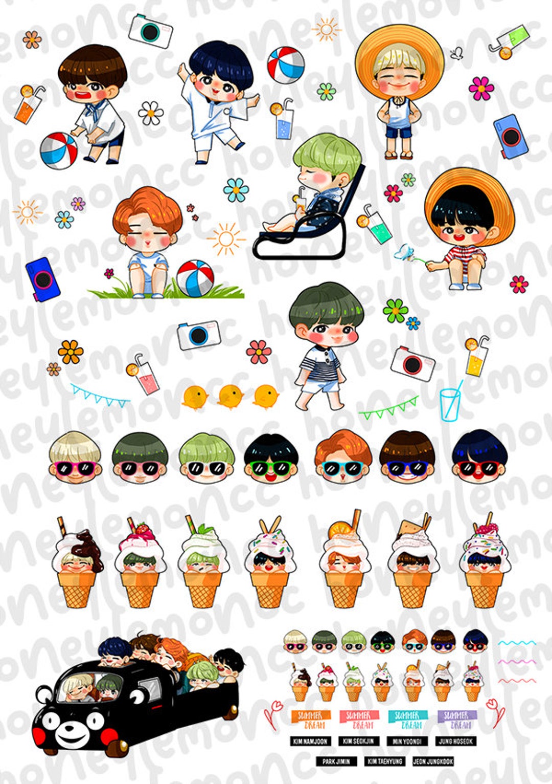 BTS Bangtan Chibi Stickers Fanart Kpop Army Borahae | Digital Printable ...