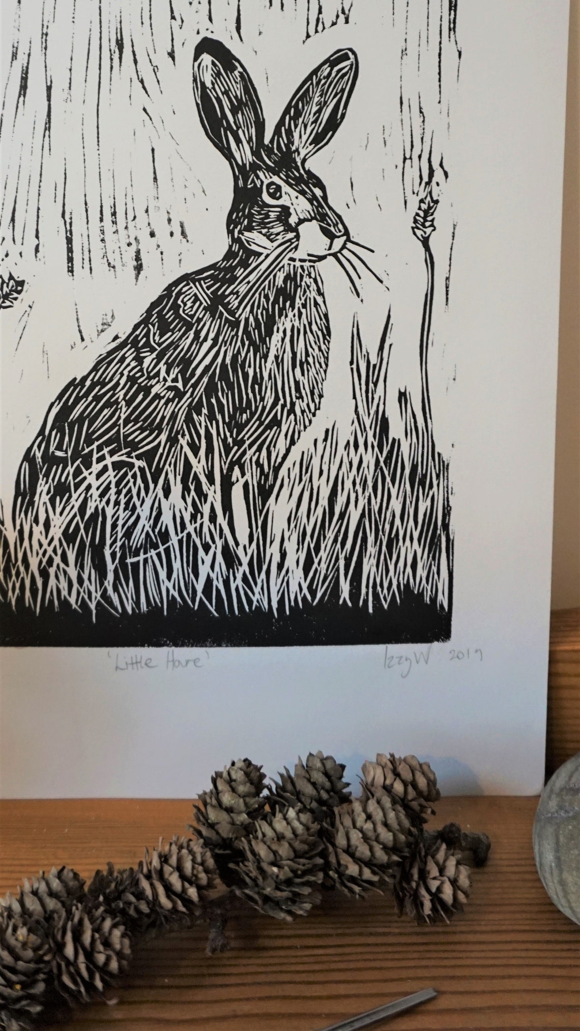 Original Linocut Print 'little Hare' - Etsy