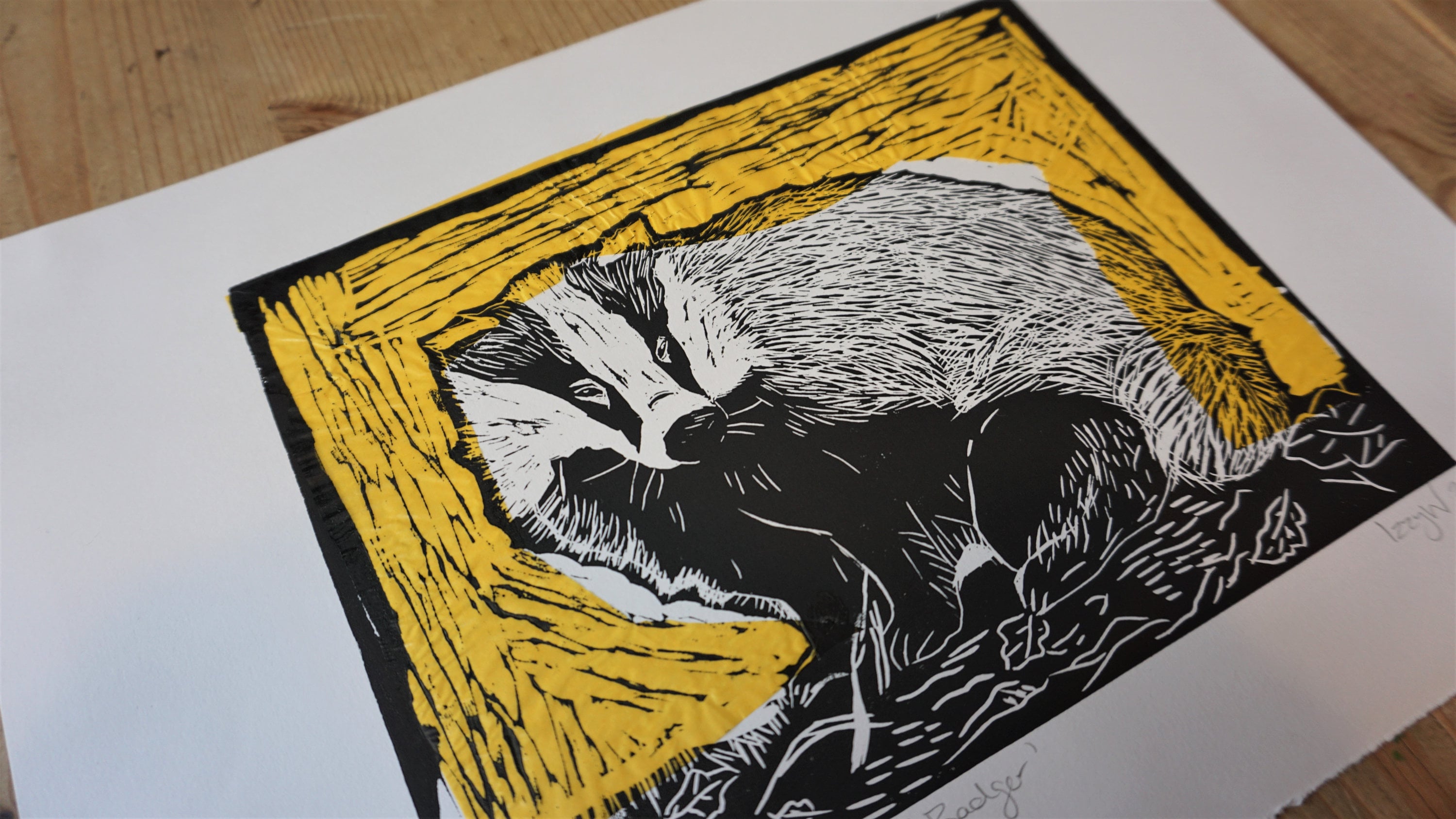 Badger Impresión original de linocut - Etsy España