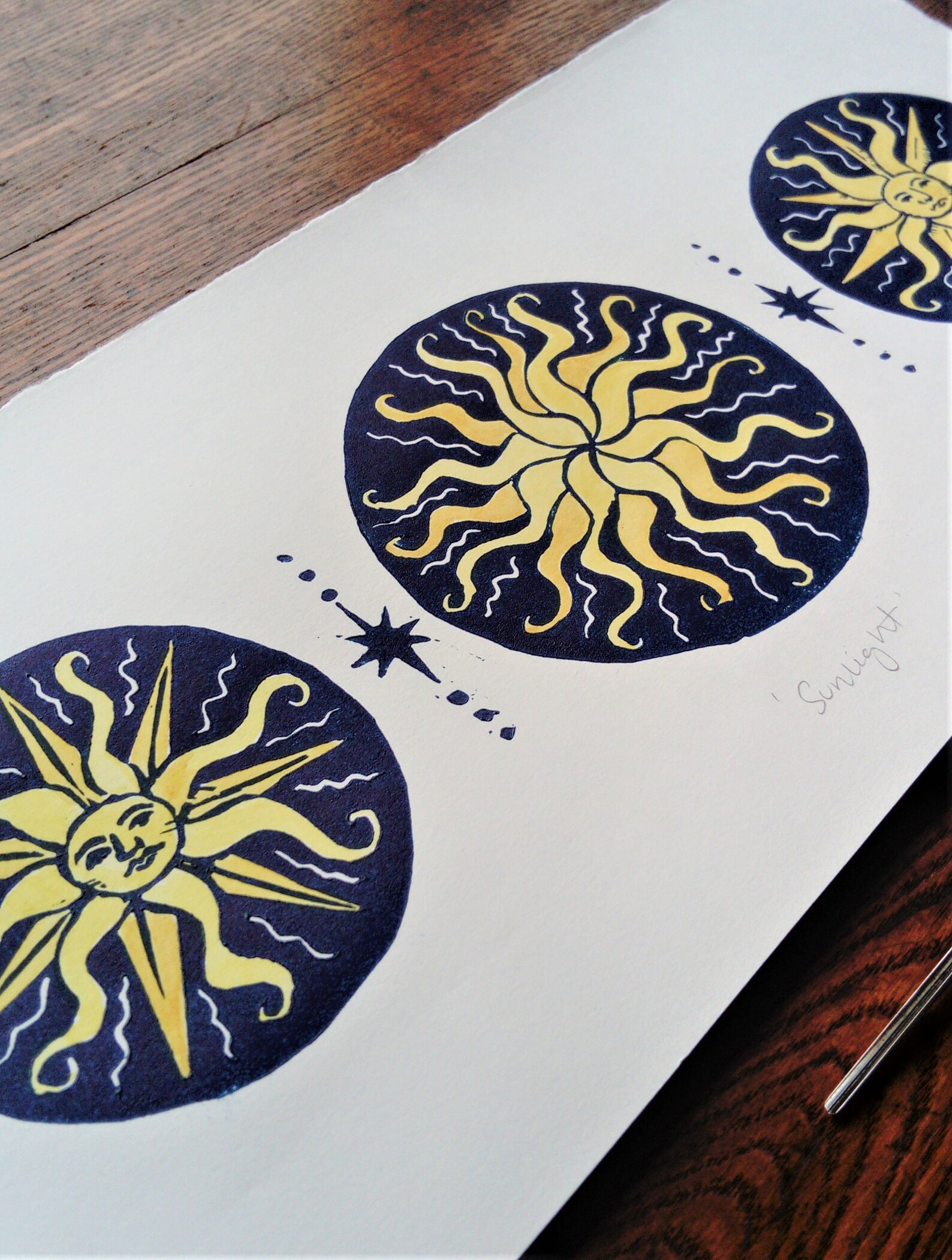 Original Linocut Print Sun Celestial Artwork - Etsy