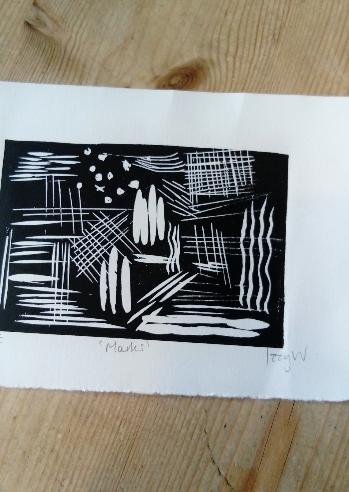 Original Linocut Print 'marks' mini Print, Abstract - Etsy