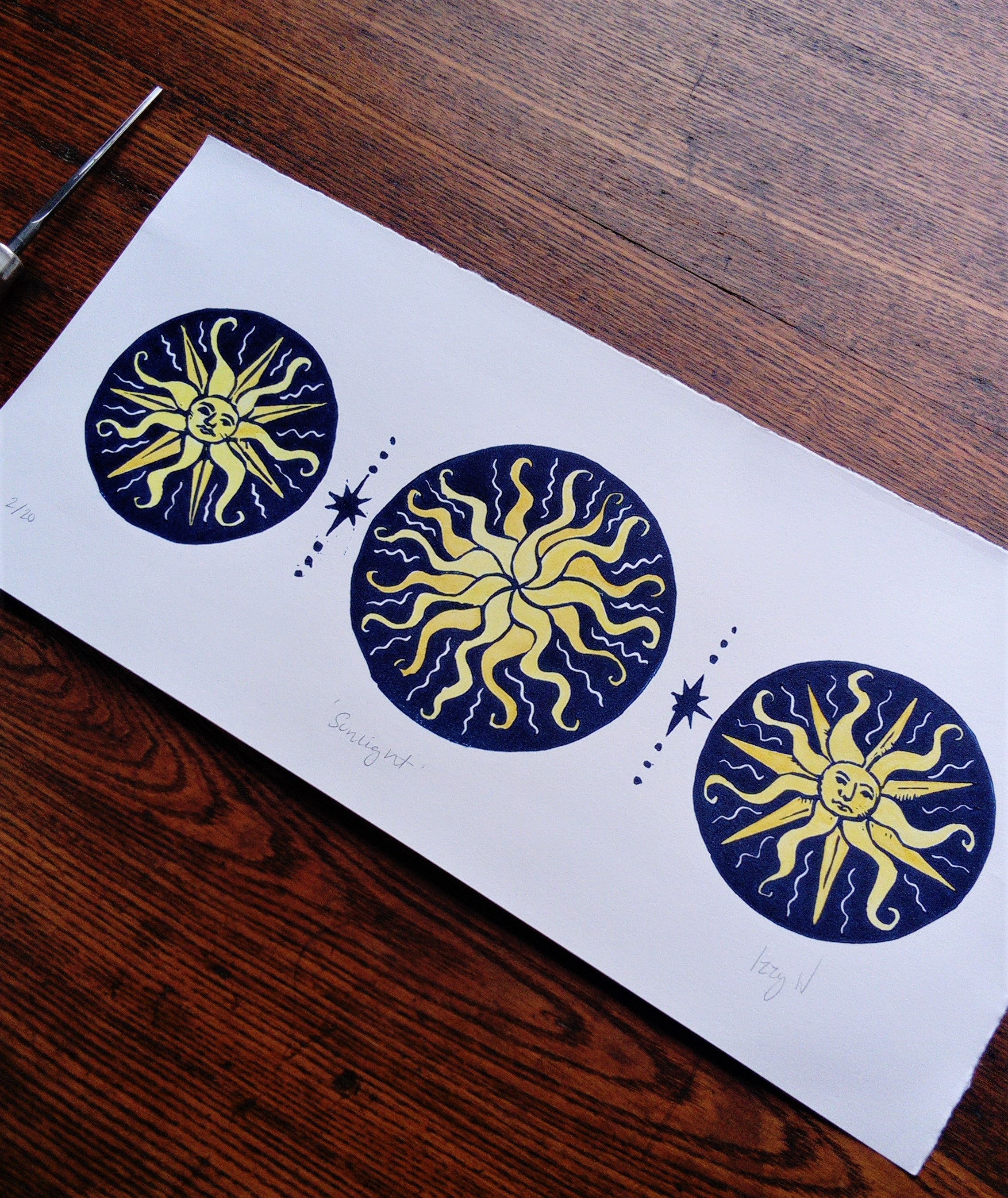 Original Linocut Print Sun Celestial Artwork - Etsy