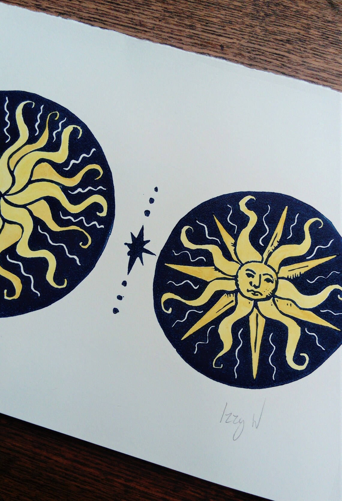 Original Linocut Print Sun Celestial Artwork | Etsy