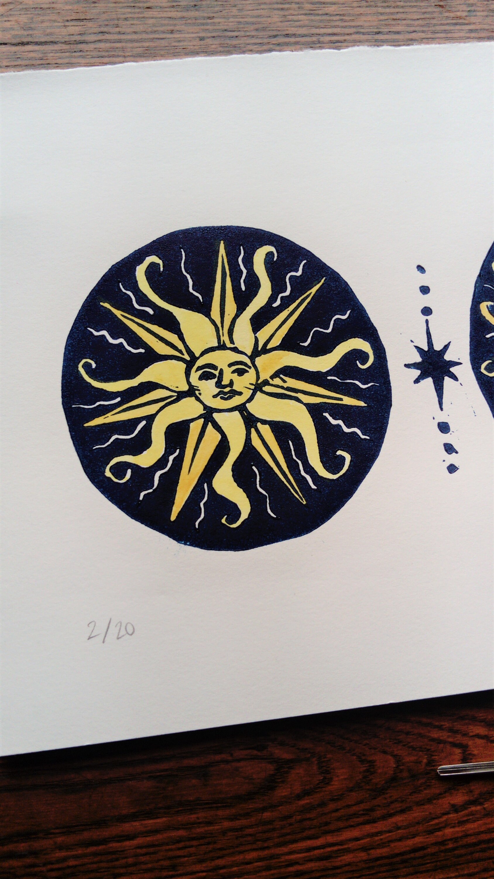 Original Linocut Print Sun Celestial Artwork | Etsy