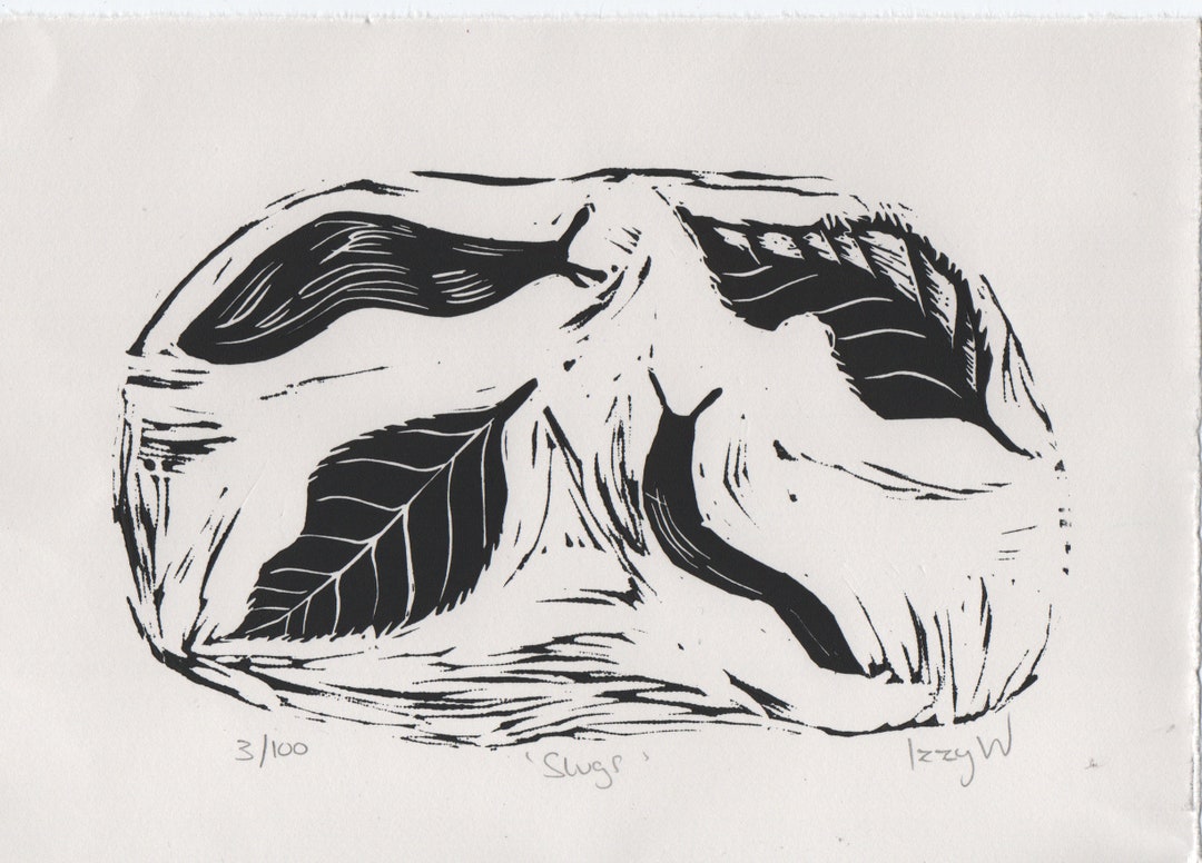 Original Linocut Print 'slugs' - Etsy