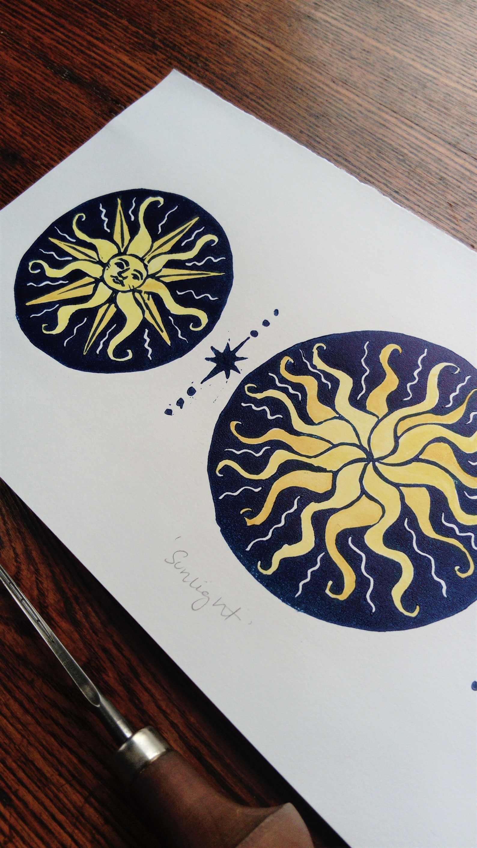 Original Linocut Print Sun Celestial Artwork - Etsy