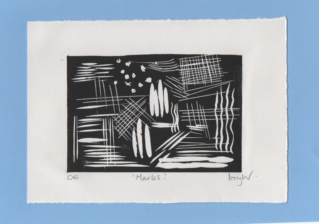 Impresión original de Linocut 'Marcas' mini impresión, abstracto - Etsy ...