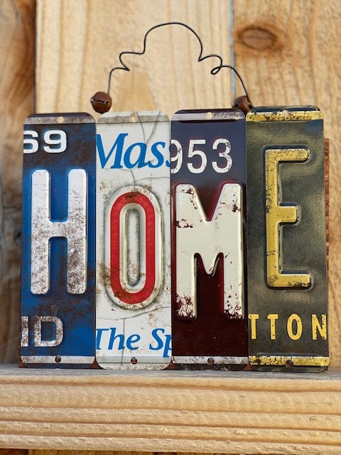 Handmade, Cut License Plate HOME Sign, License Plate Sign, HOME Sign ...