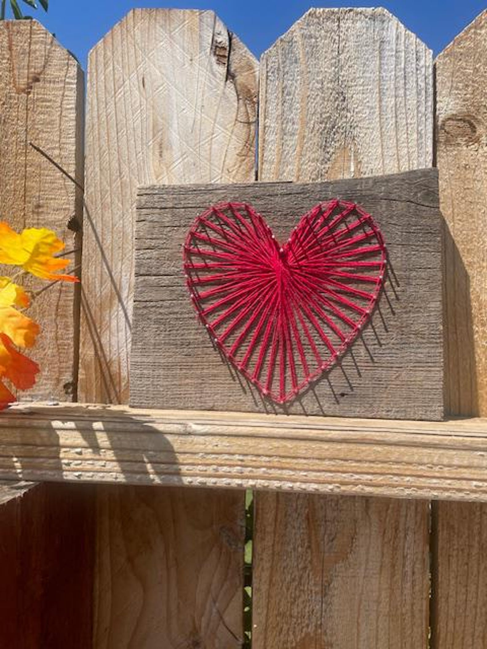 String Heart Art, Vintage Barn Wood, Modern String Art, Red String ...