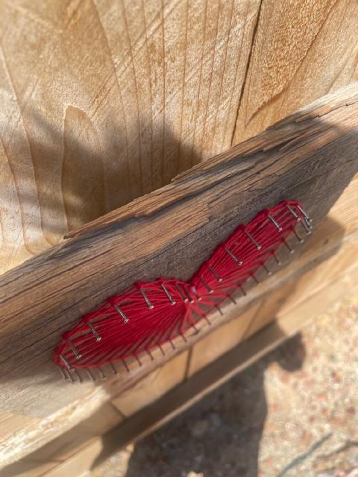 String Heart Art, Vintage Barn Wood, Modern String Art, Red String ...