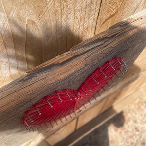 String Heart Art, Vintage Barn Wood, Modern String Art, Red String ...
