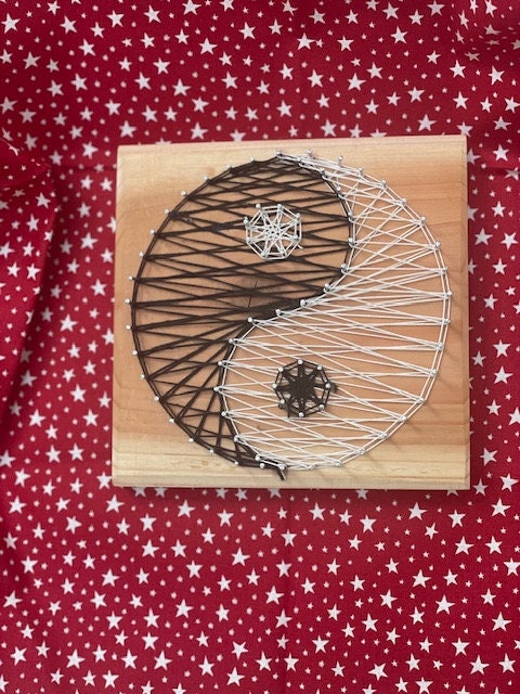 Handmade, Yin Yang String Art, Yin Yang Wall Art, Black White Yin Yang Art, Black White Yin Yang ...