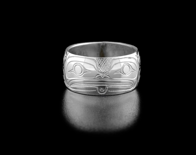 Canadian First Nations, Hand Carved Sterling Silver 3/8" Frog Ring ...