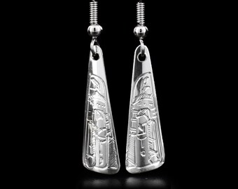 Canadian First Nations, Hand Carved Sterling Silver Mini Raven Teardrop ...