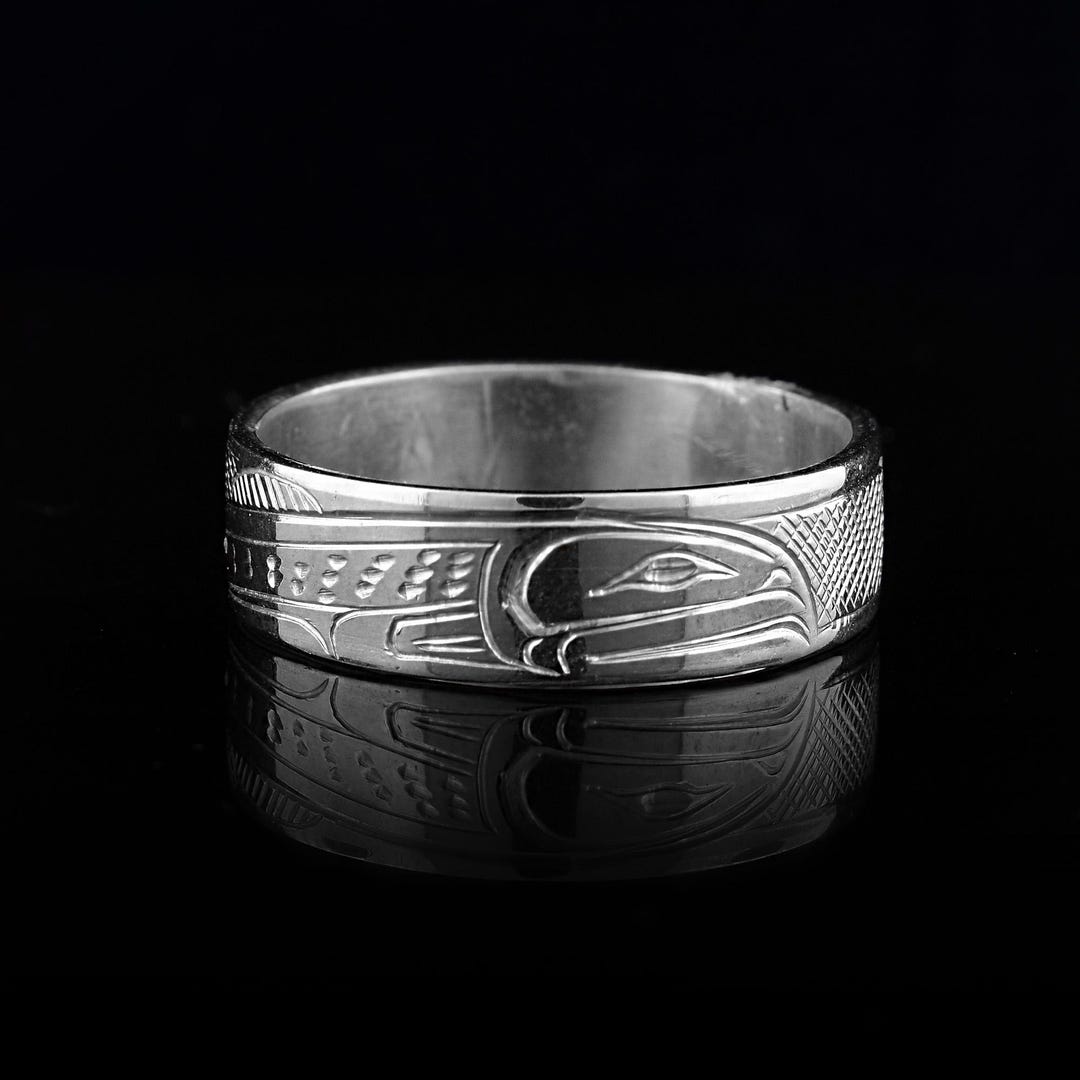 Canadian First Nations, Hand Carved Sterling Silver 1/4" Salmon Ring ...