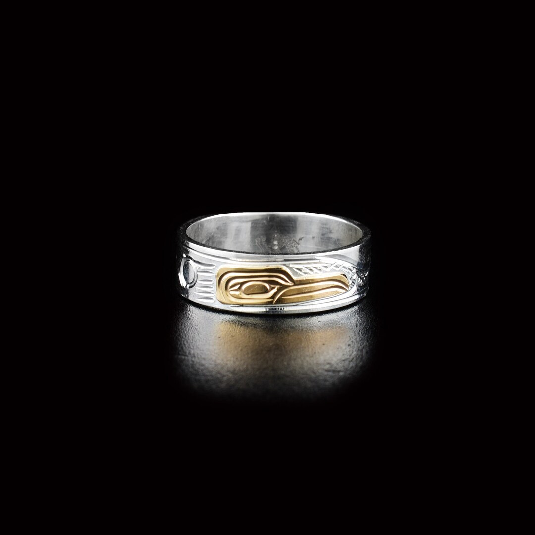 Canadian First Nations, Hand Carved Sterling Silver and 14K Gold 1/4 ...