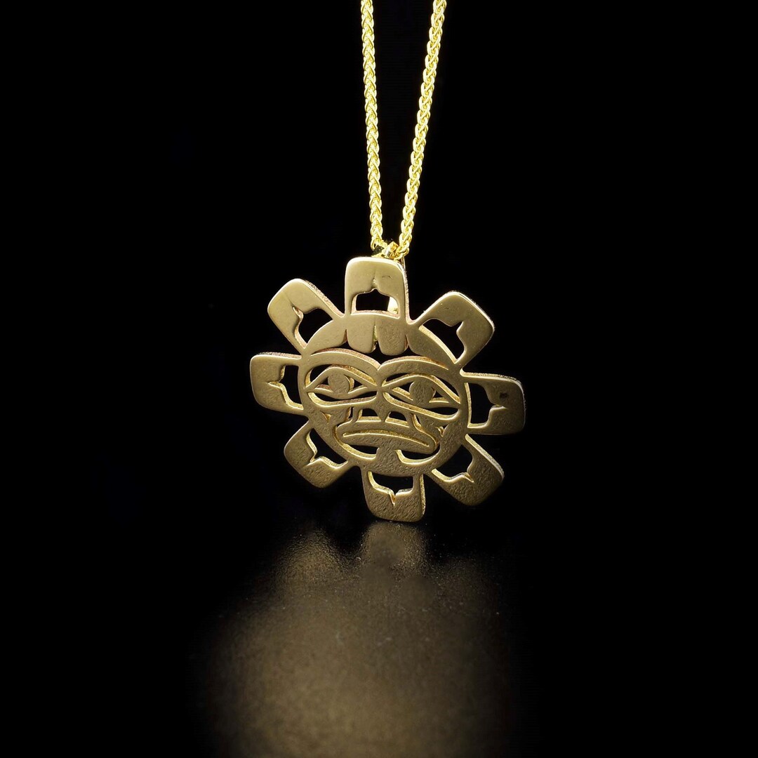 Canadian First Nations, 14K Gold Small Sun Pendant, Indigenous Native ...