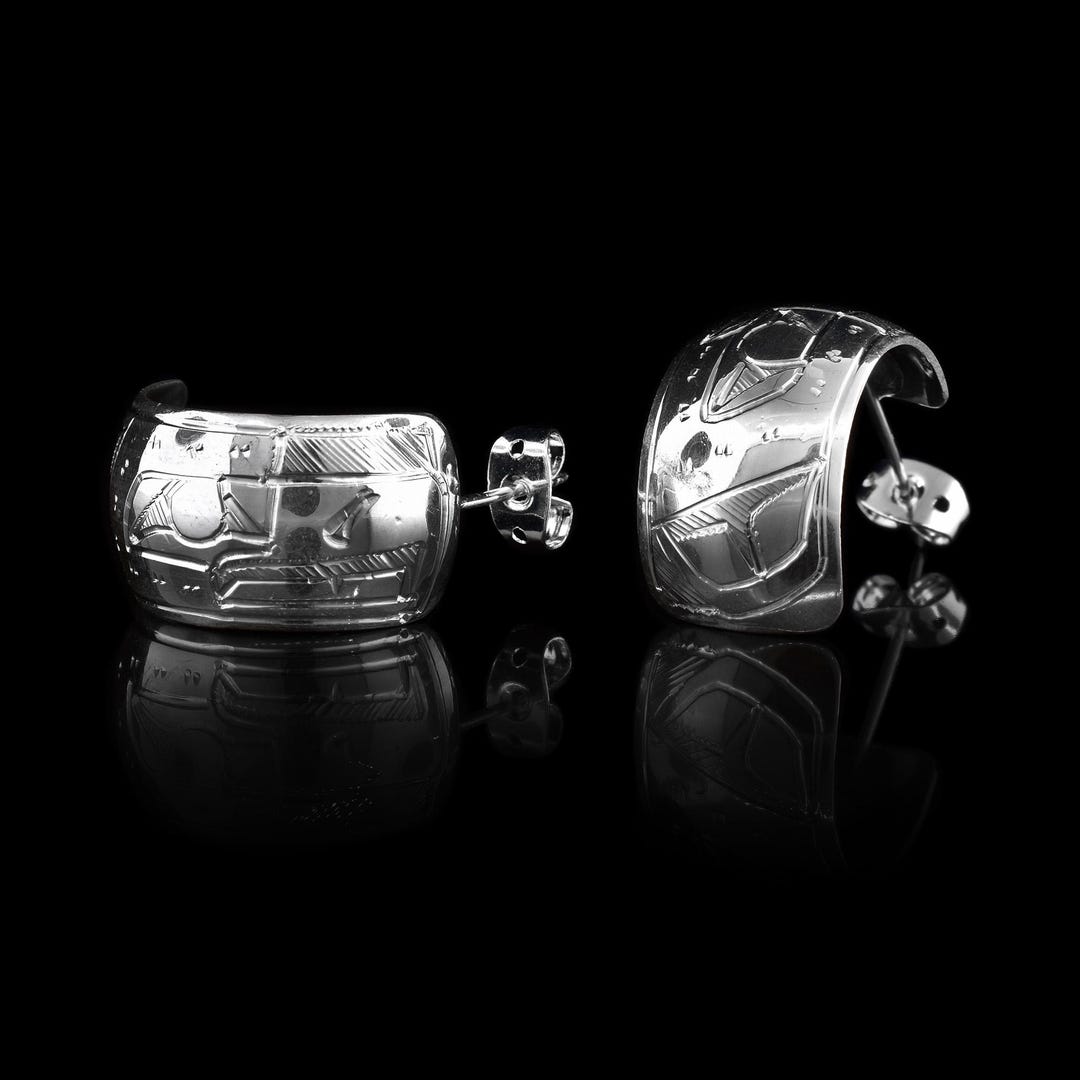 Canadian First Nations, Hand Carved Sterling Silver Eagle Wide Hoop ...