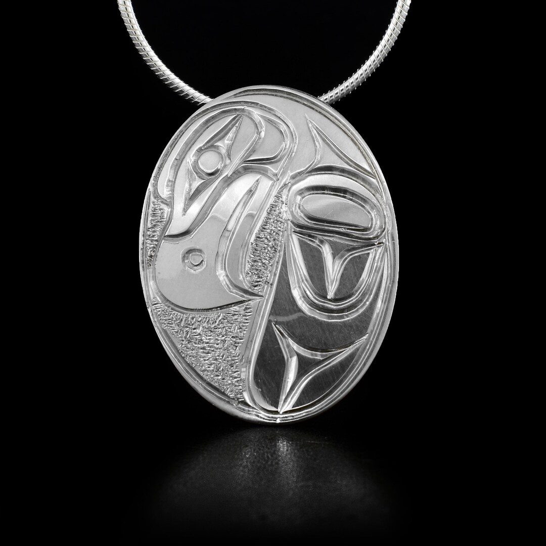 Canadian First Nations, Hand Carved Sterling Silver 1.25 Oval Eagle ...