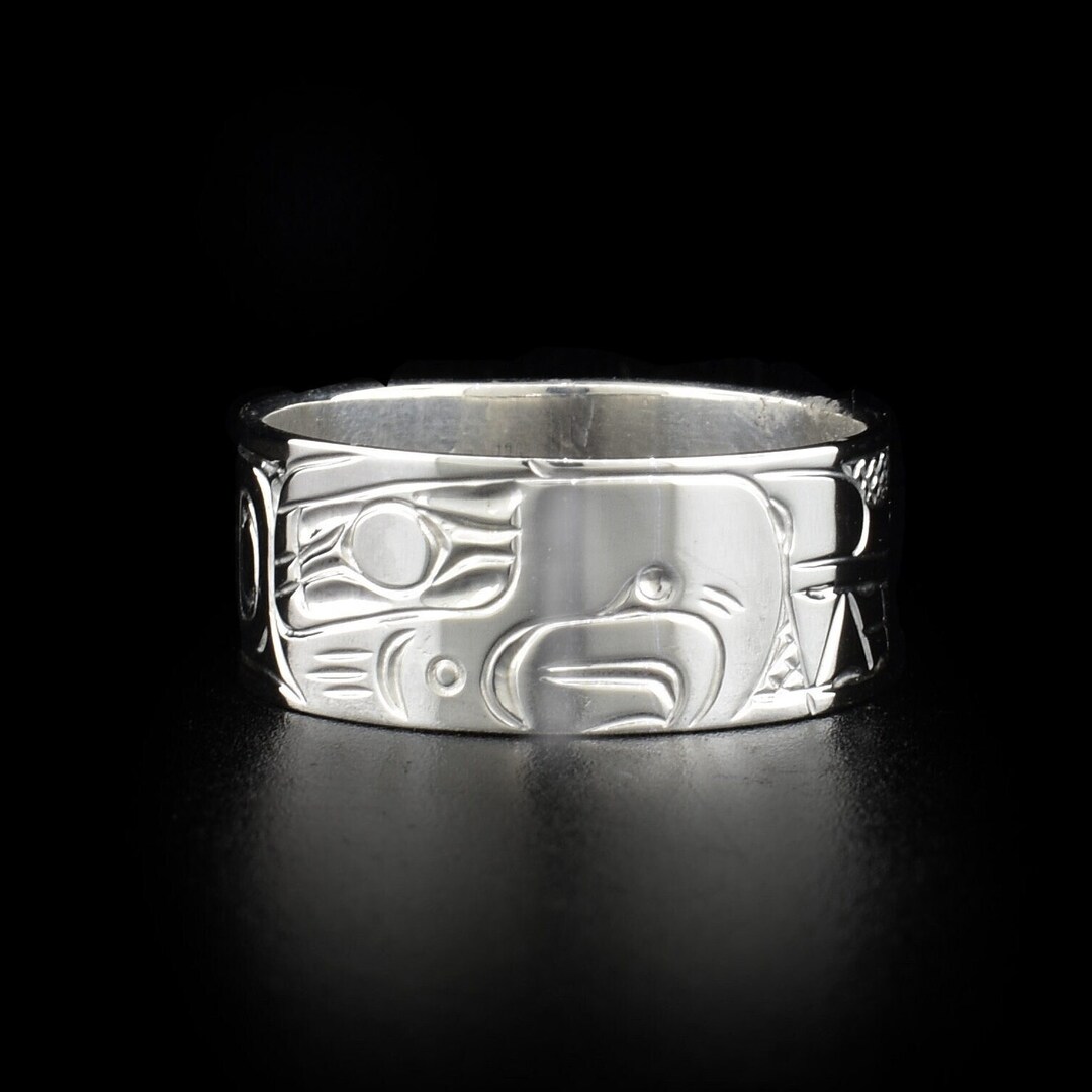 Canadian First Nations, Hand Carved Sterling Silver 3/8" Eagle and Wolf ...