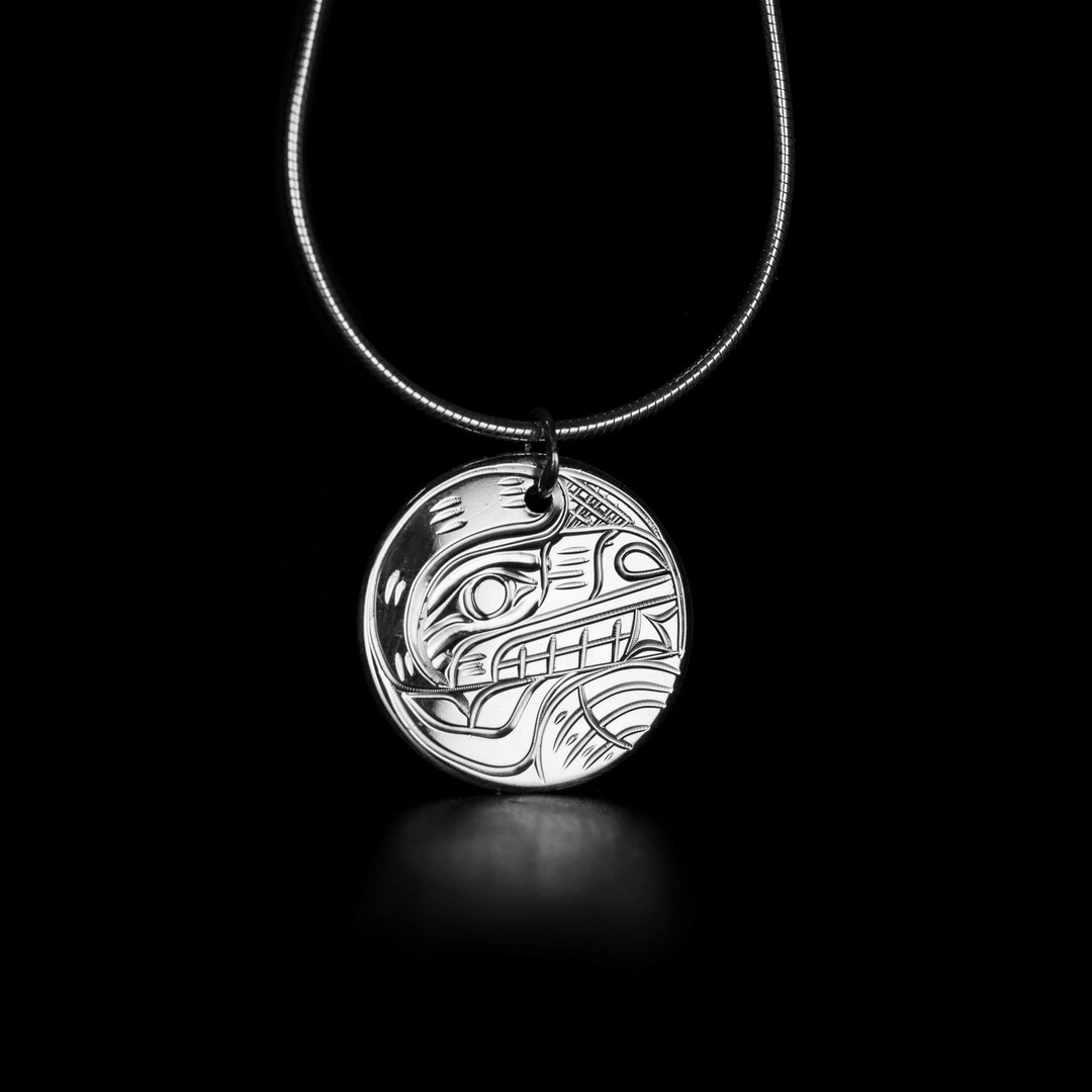 Canadian First Nations, Hand Carved Sterling Silver Round Bear Pendant ...
