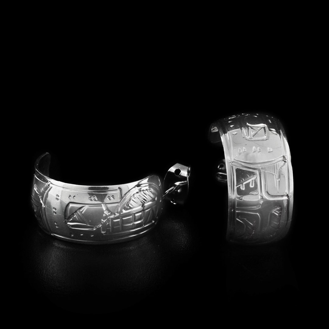 Canadian First Nations, Hand Carved Sterling Silver 3/8" Bear Hoop ...