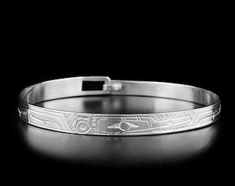 Northwest Coast Indigenous, Hand Carved Silver Cuff 1/4" Butterfly and ...