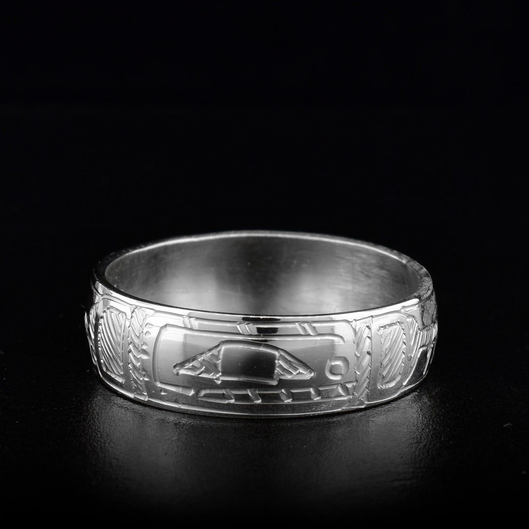 Canadian First Nations, Hand Carved Sterling Silver 1/4" Orca Ring ...