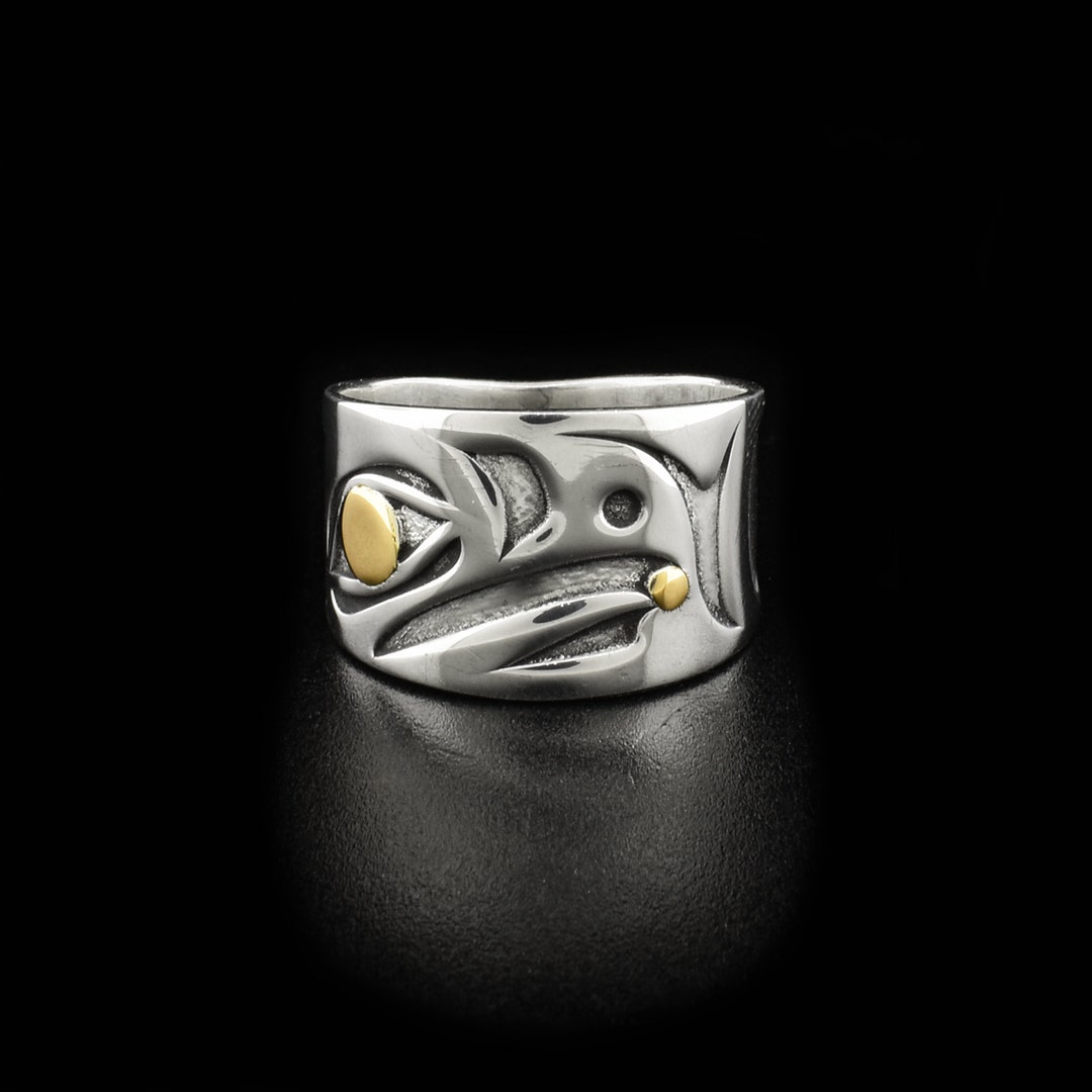 Canadian First Nations, 14K Gold and Sterling Silver Raven Ring ...