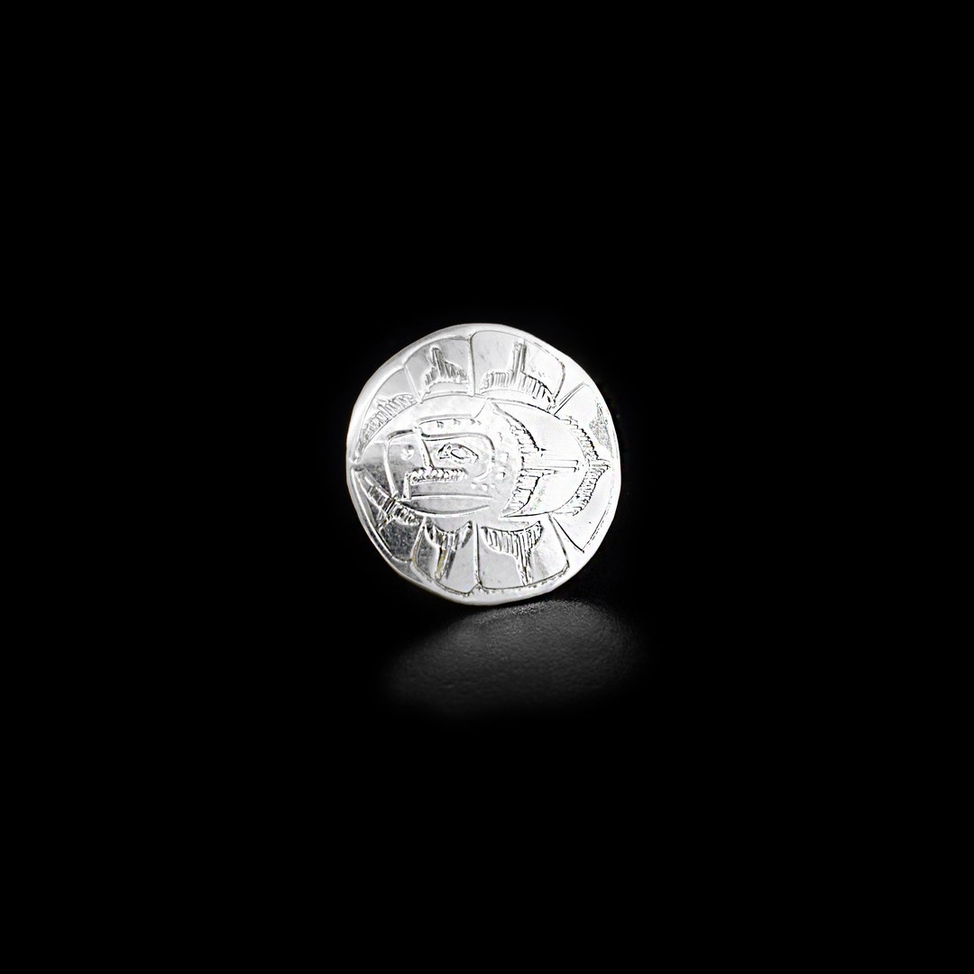 Canadian First Nations, Hand Carved Sterling Silver Round Eagle Lapel ...