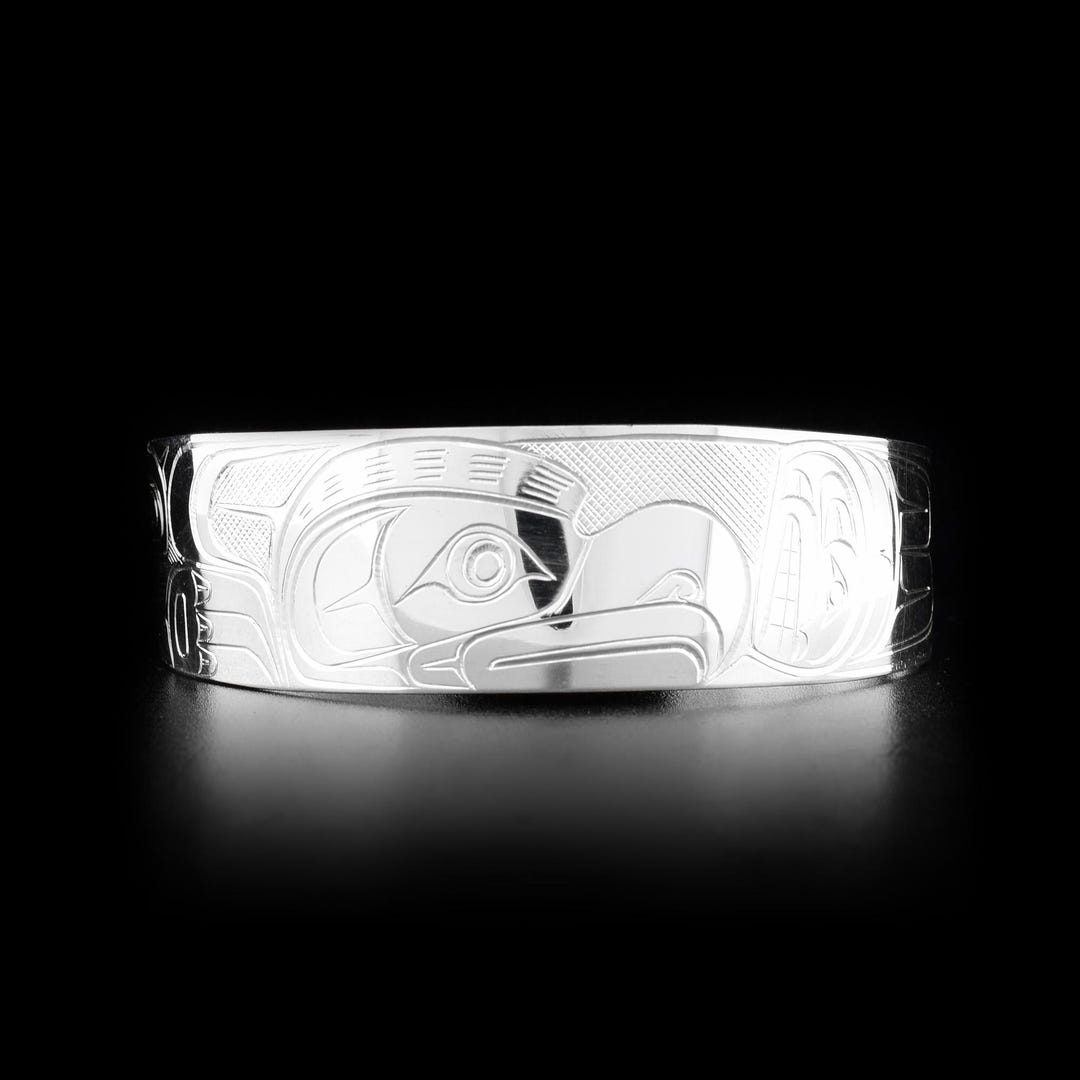 Canadian First Nations, Hand Carved Silver Cuff Orca and Thunderbird ...