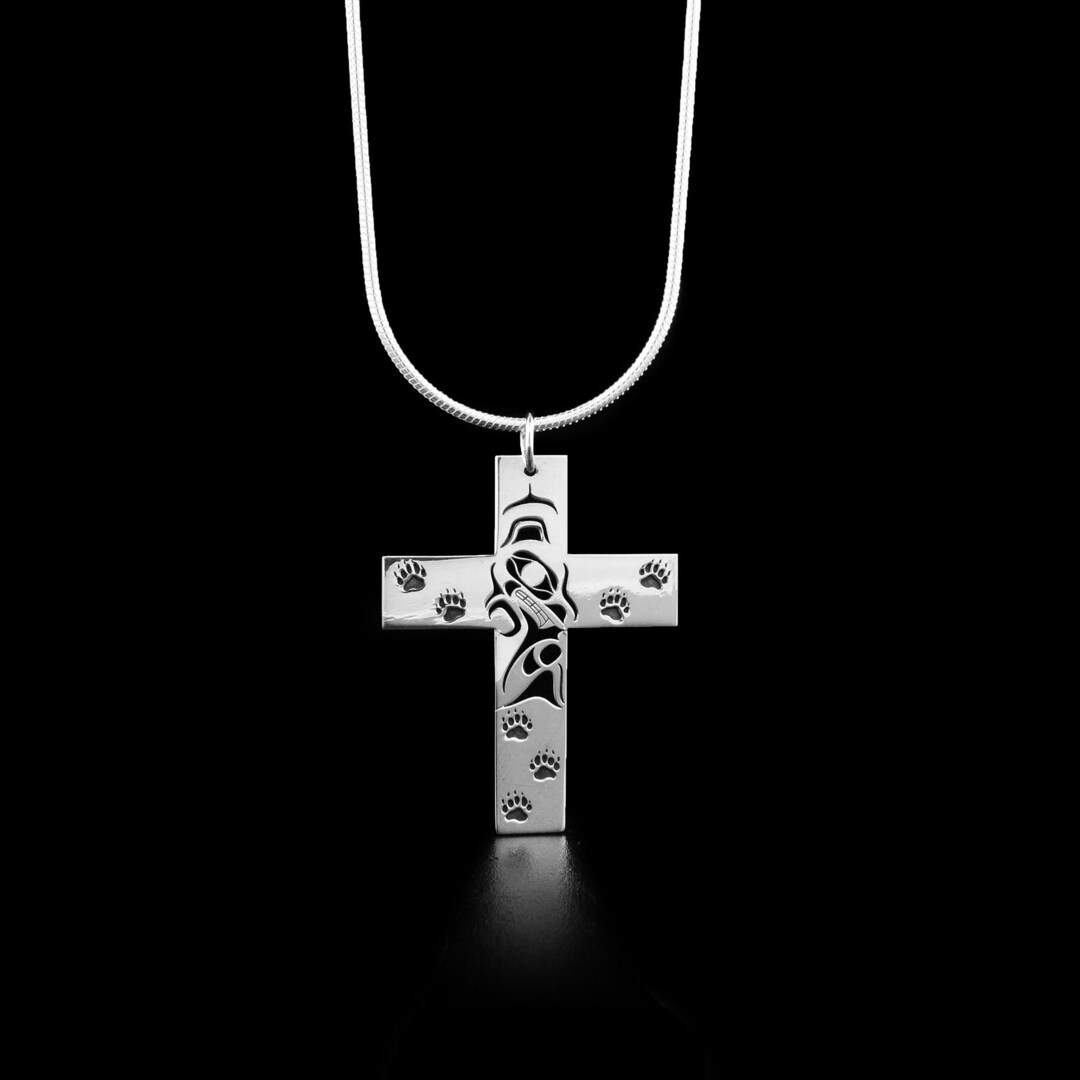 Canadian First Nations, Sterling Silver Mini Bear Cross Pendant ...