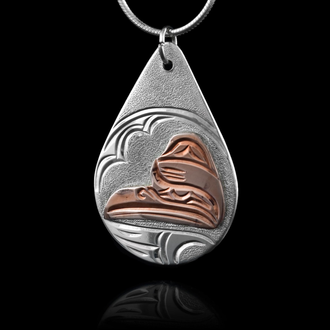 Canadian First Nations, Hand Carved Sterling Silver and Copper Teardrop ...