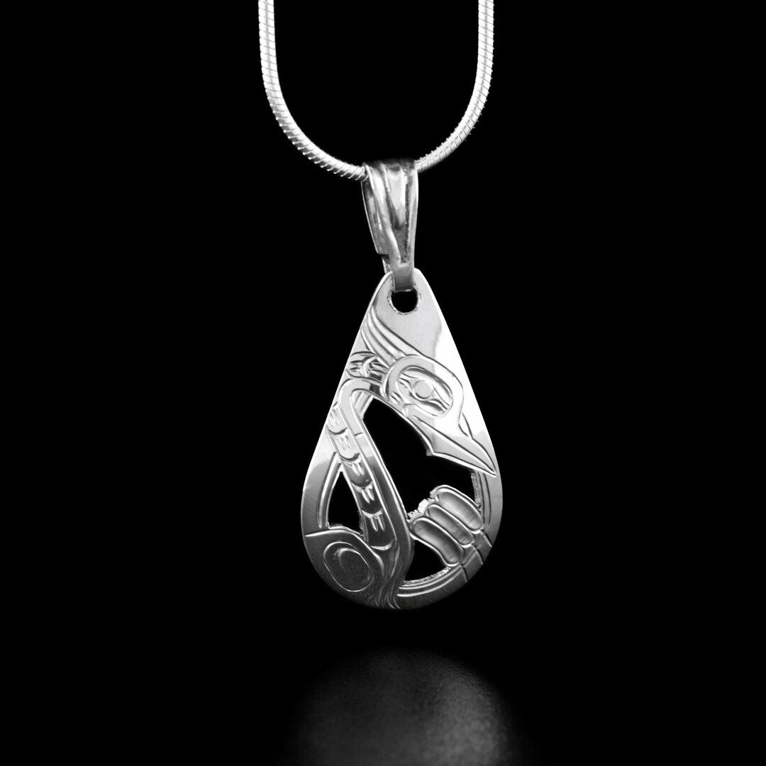 Canadian First Nations, Hand Carved Sterling Silver Teardrop Heron ...