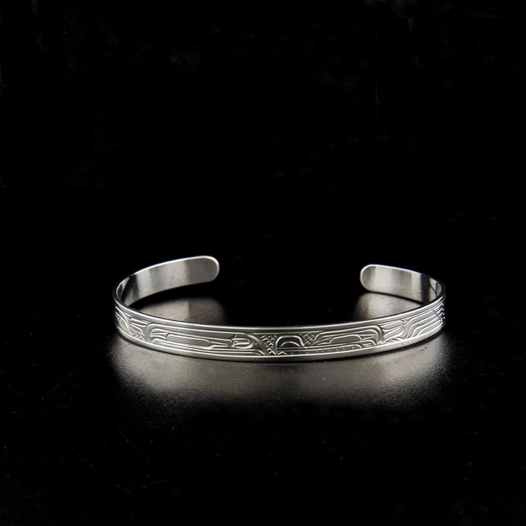 Canadian First Nations, Hand Carved Sterling Silver 1/4 Raven and Wolf ...